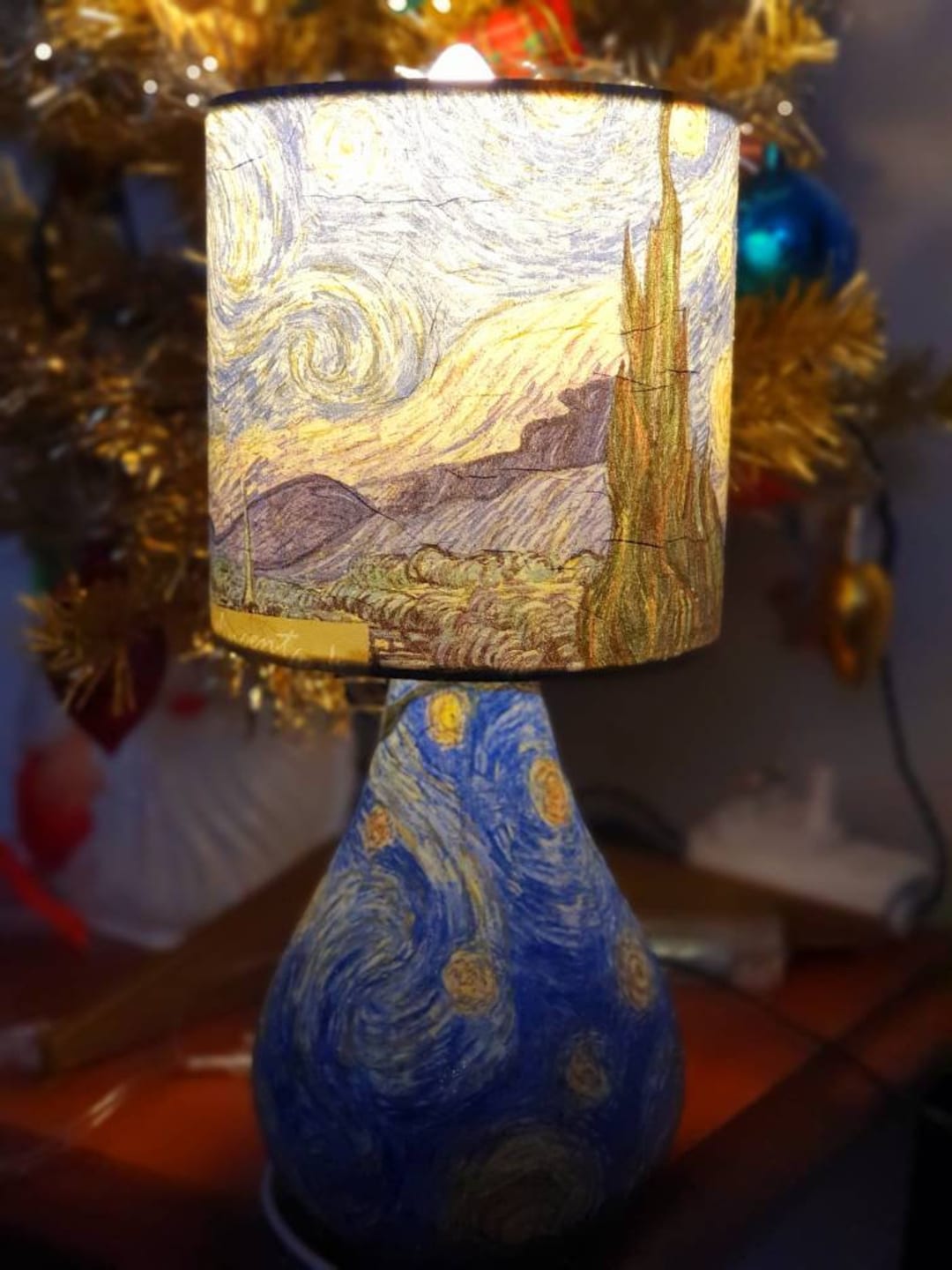 Van Gogh Starry Night Decoupage Table Lamp: Teardrop Bedside Night ...