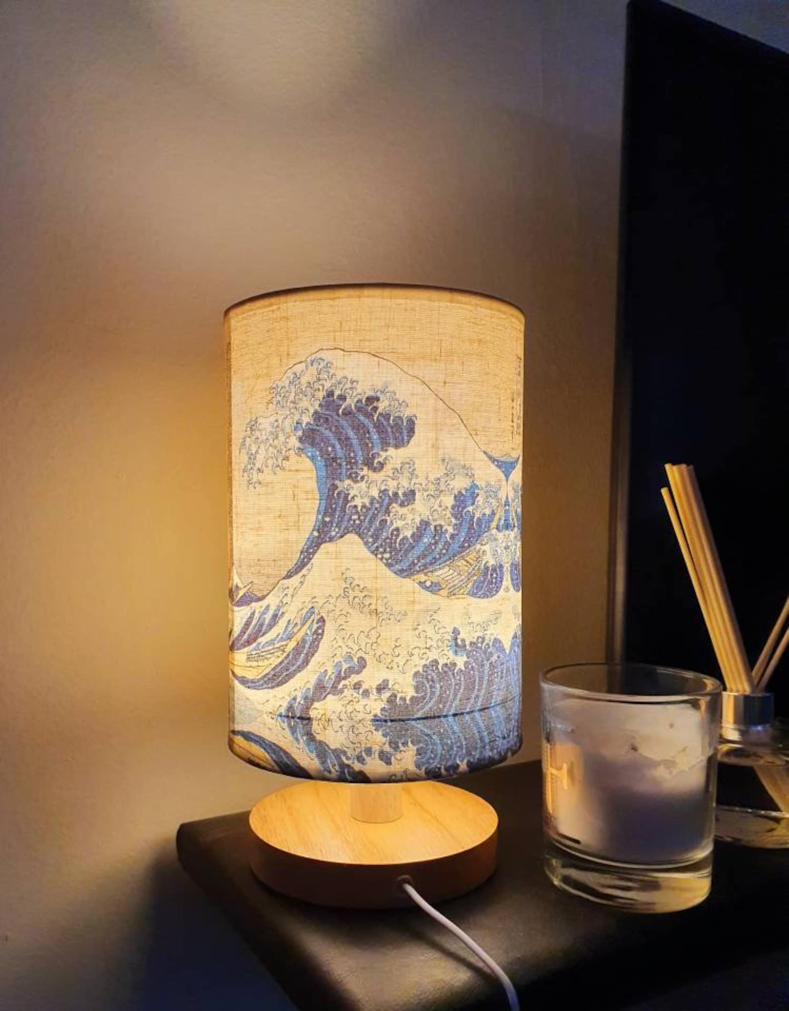 Hokusai Wave Table Lamp: Japanese Art Decoupage USB Night Light - Etsy