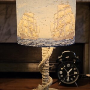 Rustic Rope Table Lamp Ship Cutty Sark Decoupaged Night Light Gift ...