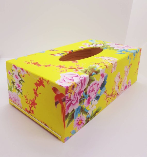 Boho Flower Yellow Decoupaged Long Tissue Box Cover Handmade - Etsy UK