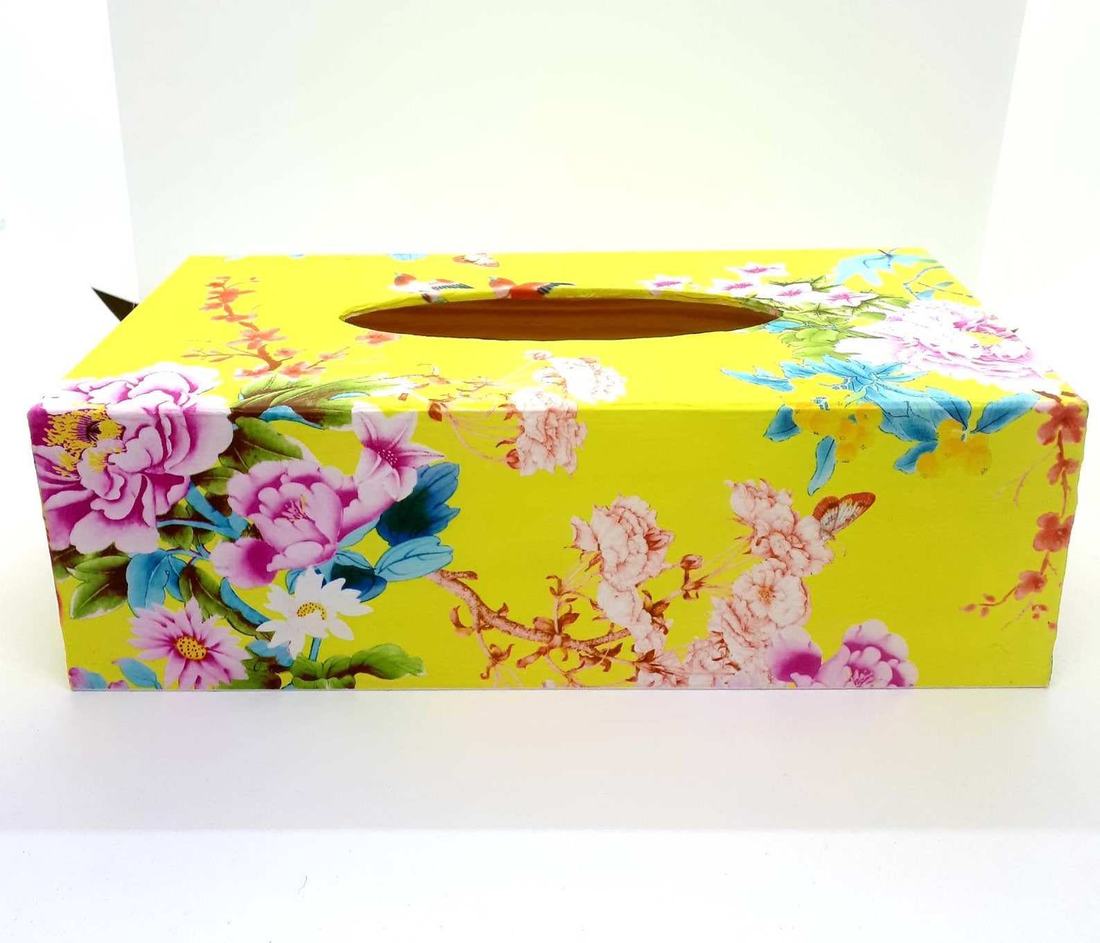 Boho Flower Yellow Decoupaged Long Tissue Box Cover Handmade - Etsy UK