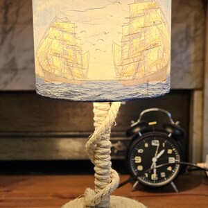 Rustic Rope Table Lamp Ship Cutty Sark Decoupaged Night Light Gift ...