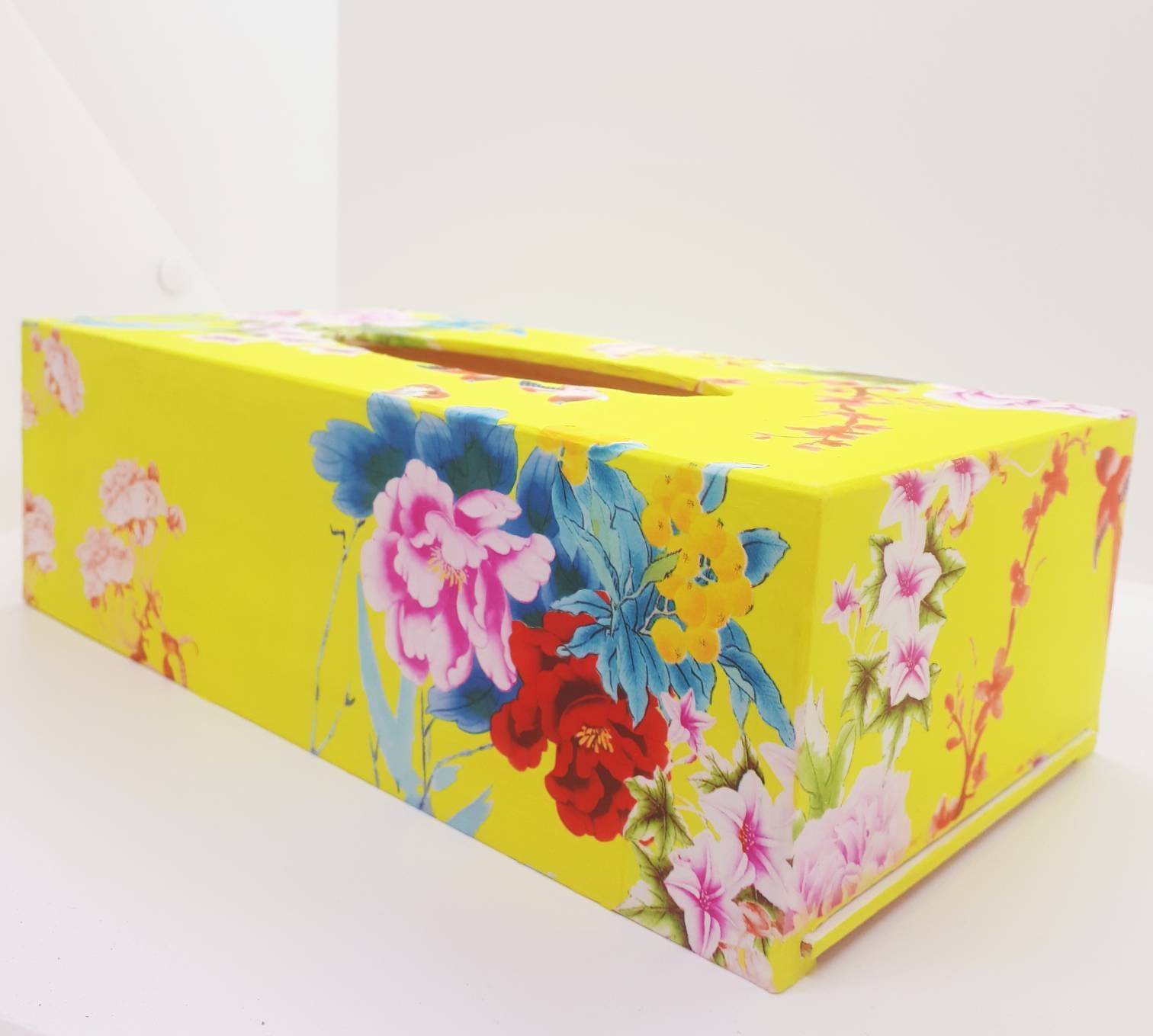 Boho Flower Yellow Decoupaged Long Tissue Box Cover Handmade - Etsy UK