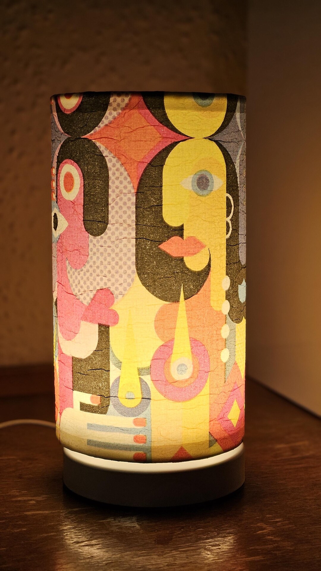 Picasso Themed Abstract Table Lamp USB Handmade Fabric Shade Metal Base ...
