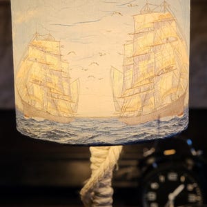 Rustic Rope Table Lamp Ship Cutty Sark Decoupaged Night Light Gift ...