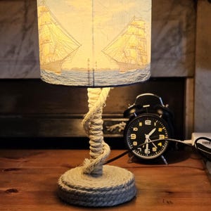Rustic Rope Table Lamp Ship Cutty Sark Decoupaged Night Light Gift ...