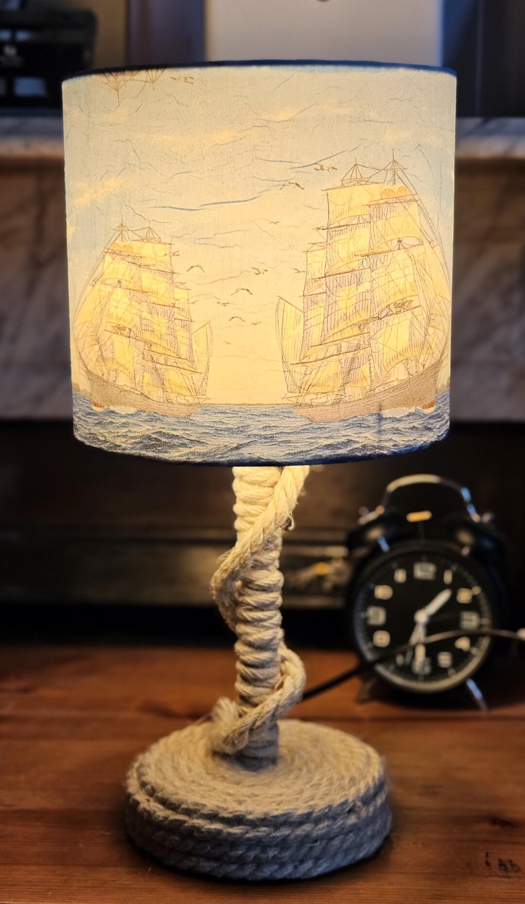 Rustic Rope Table Lamp Ship Cutty Sark Decoupaged Night Light Gift ...