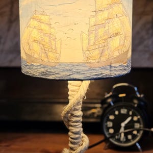 Rustic Rope Table Lamp Ship Cutty Sark Decoupaged Night Light Gift ...