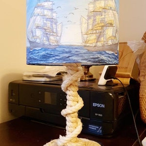 Rustic Rope Table Lamp Ship Cutty Sark Decoupaged Night Light Gift ...