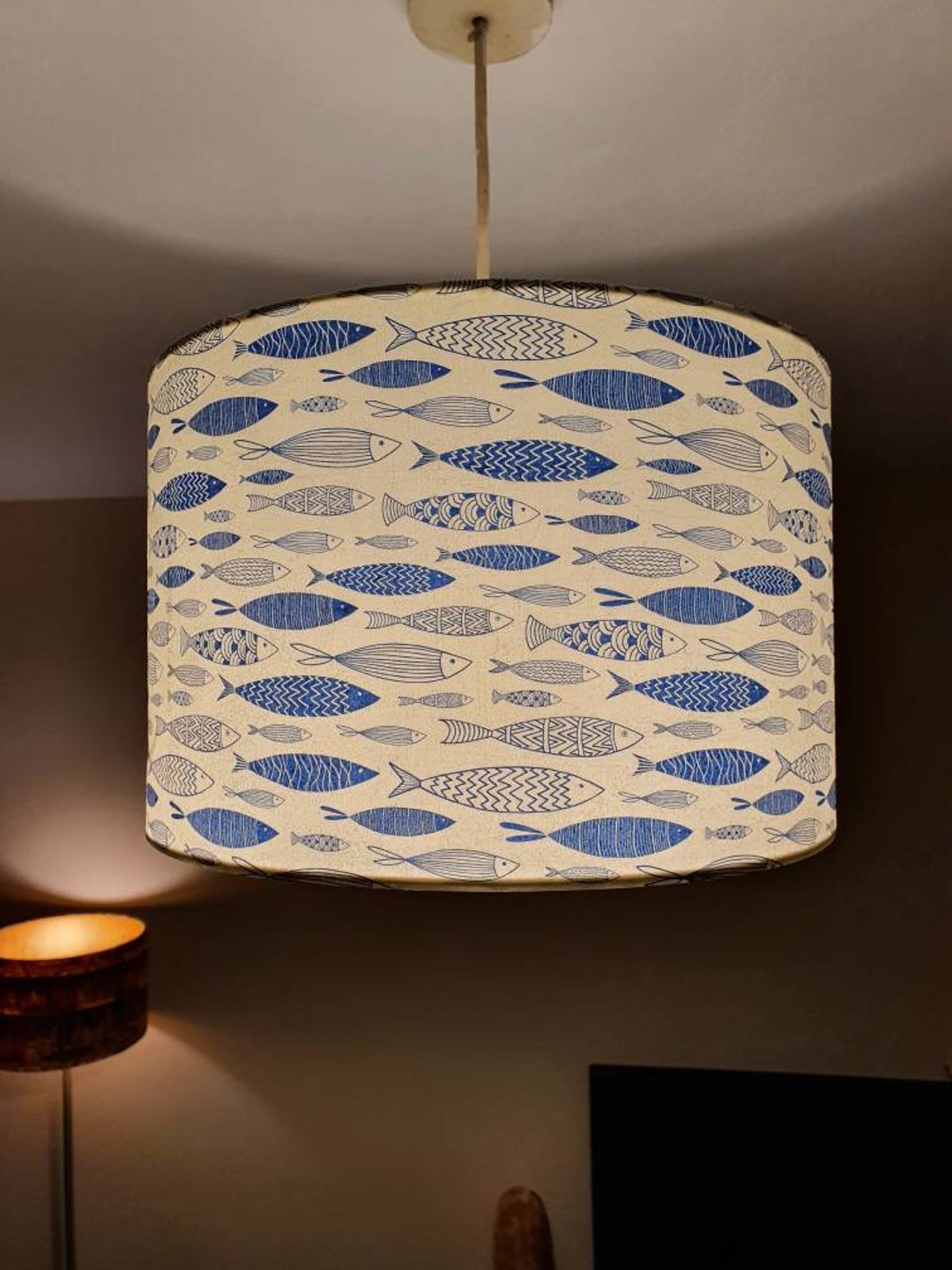 Blue Fish Lampshade: Shoal Design, Handmade Decoupage Lighting - Etsy UK