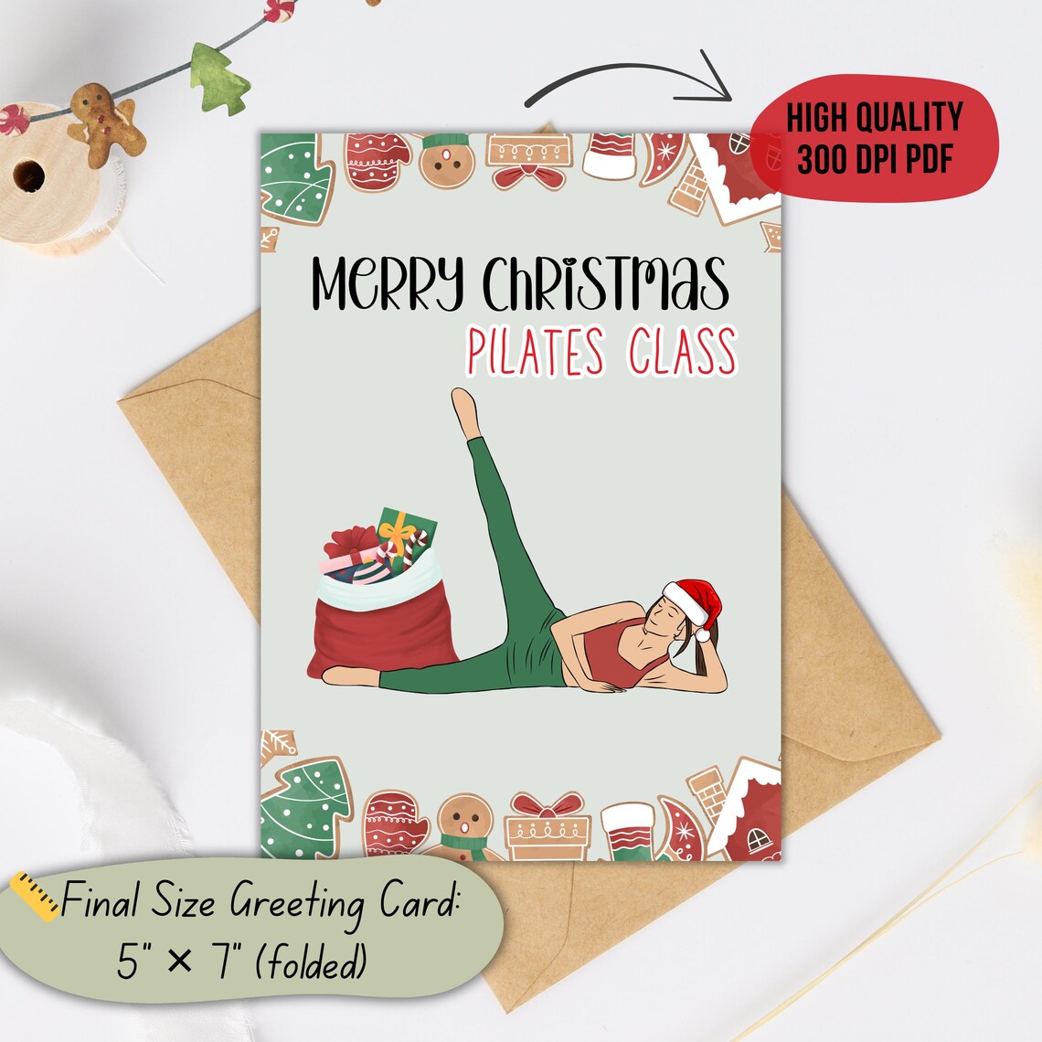 Merry Christmas Pilates Class Card – Funny Holiday Pilates Greeting for ...