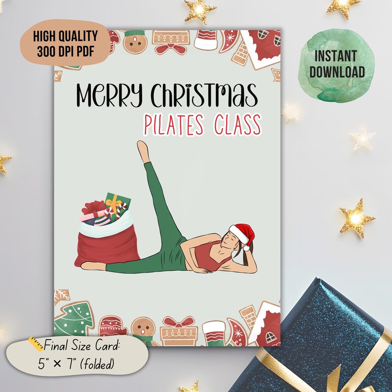 Merry Christmas Pilates Class Card – Funny Holiday Pilates Greeting for ...