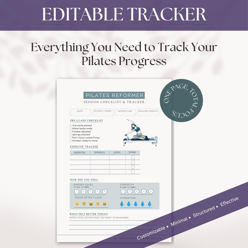 Pilates Reformer Workout Tracker Editable Canva Template | Pilates ...