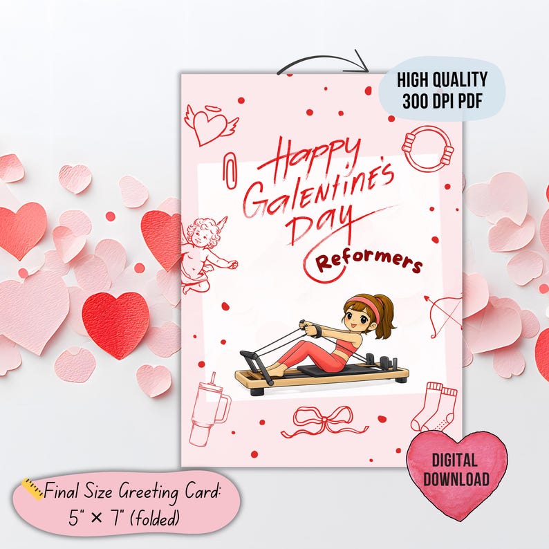 Pilates Reformer Galentine Gang Card, Galentines Day Card for Pilates ...