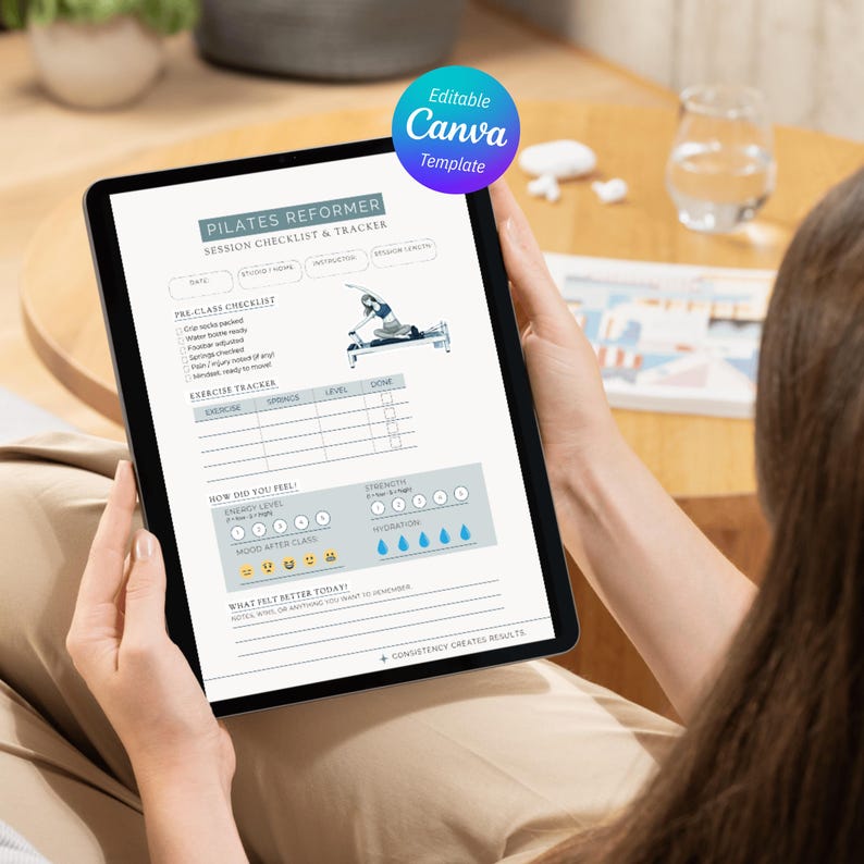 Pilates Reformer Workout Tracker Editable Canva Template | Pilates ...