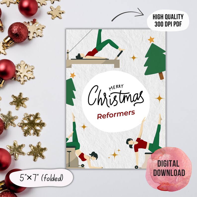 5 Unique Pilates Reformer Christmas Card Pack, Funny Holiday Card Set ...