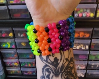 Glow in the Dark Rainbow Kandi Bracelet X Base Cuff - Etsy