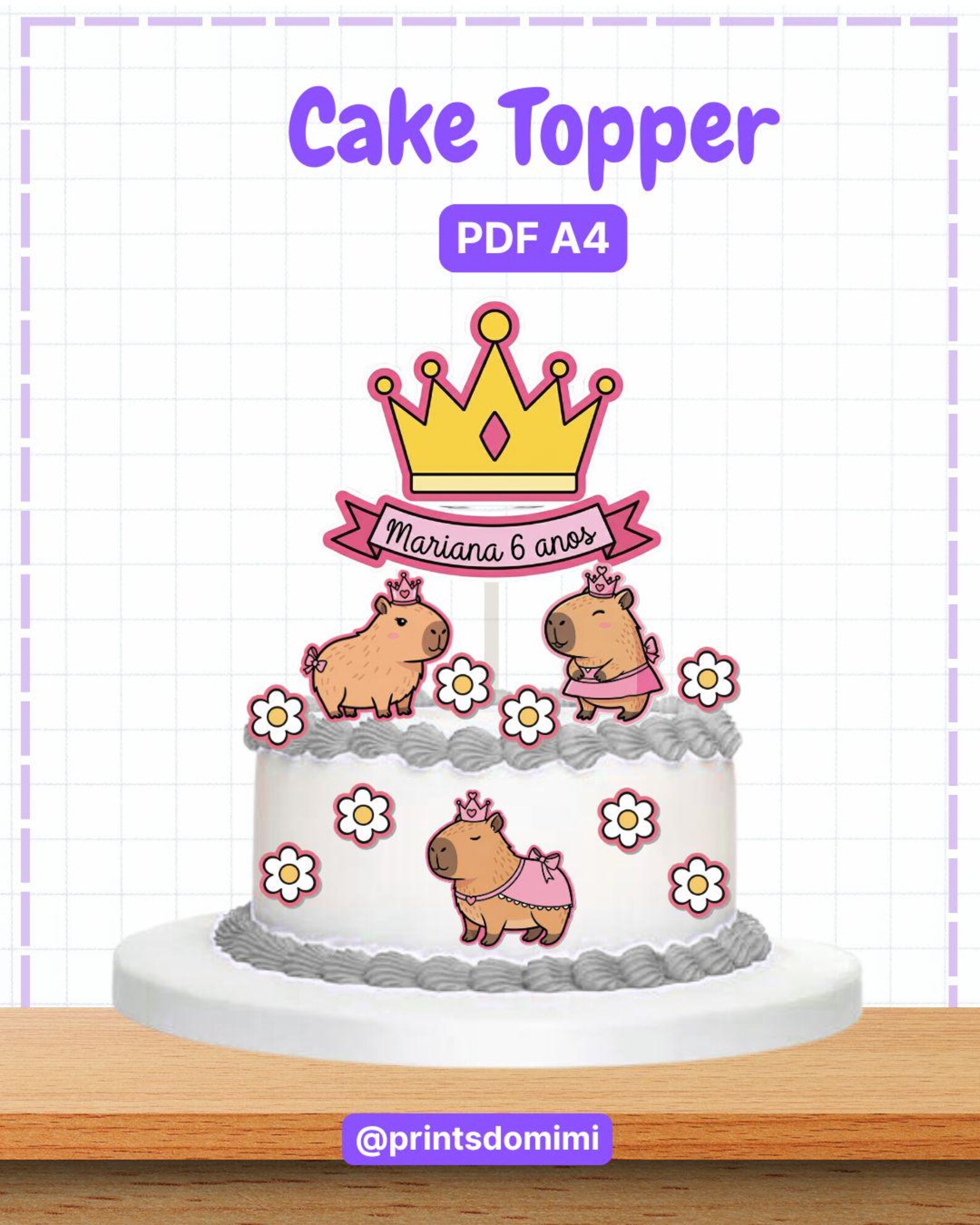 Capybara Birthday Cake Topper | Girls Party Decor, PDF A4 Instant ...