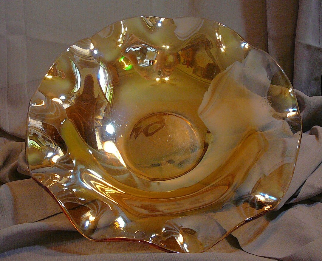 Gold Depression Glass Fruit Bowl, Iris Pattern Iridescent Floragold ...