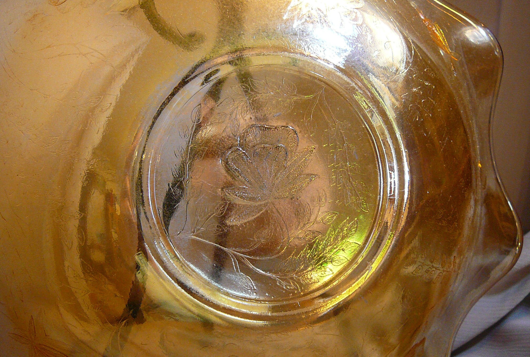 Gold Depression Glass Fruit Bowl, Iris Pattern Iridescent Floragold ...