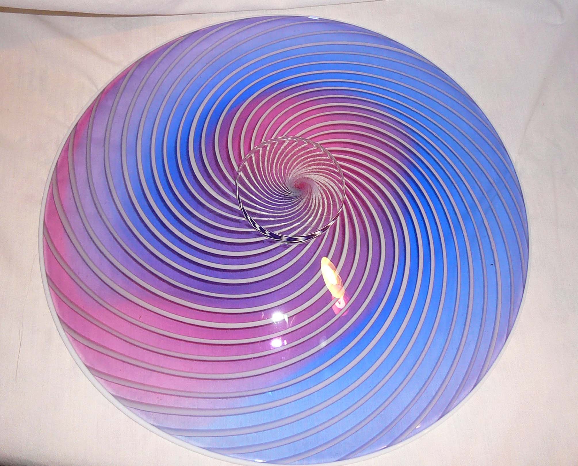 Art Glass Round Platter, Spiral Designed Art Deco Plate, Blown Glass ...