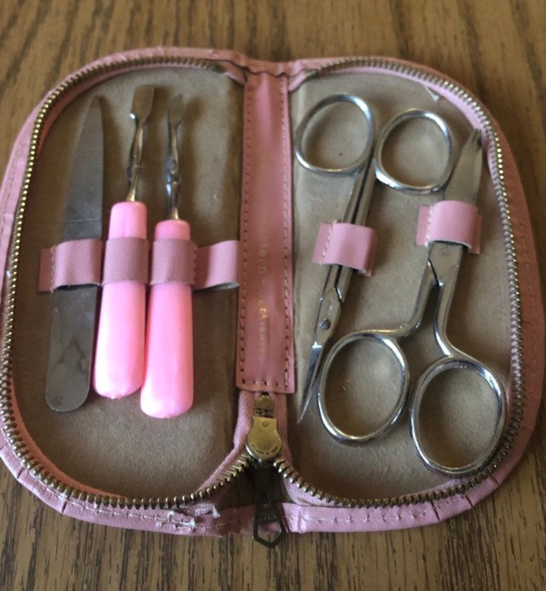 Vintage Manicure Set Western Germany Pink Zippered Nail Care - Etsy