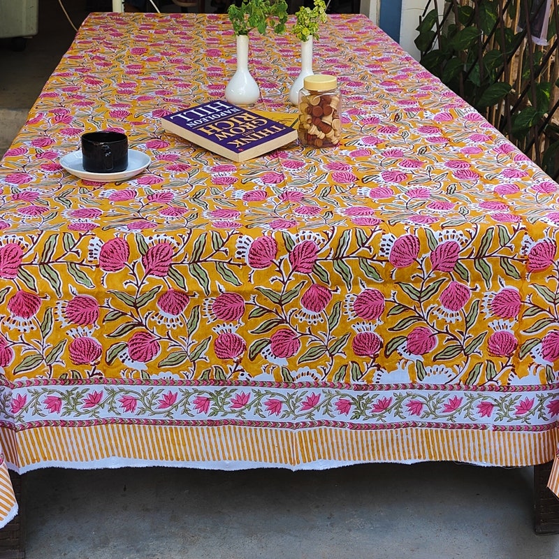 Pink Block Print Tablecloth - Etsy
