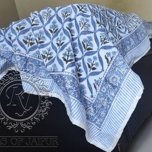 White Gray Reversible Dohar Winter Quilt RJVIAT Hand Block Print Quilt ...