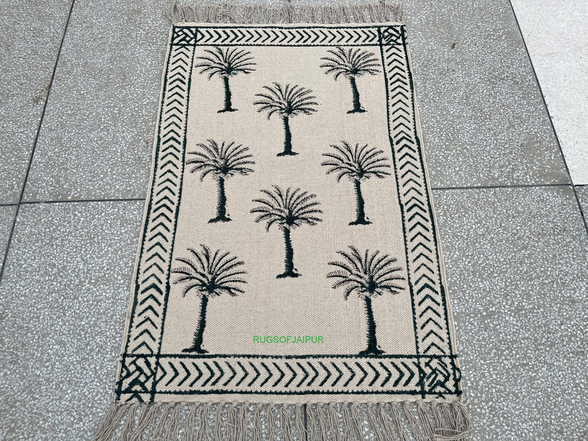 Palm Tree Area Rug Indian New Printed Hand Block Rugs Handwoven Cotton ...
