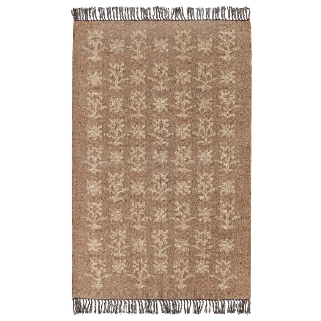 Handwoven Jute Area Rug With Subtle Floral Pattern | Neutral Boho Rug ...