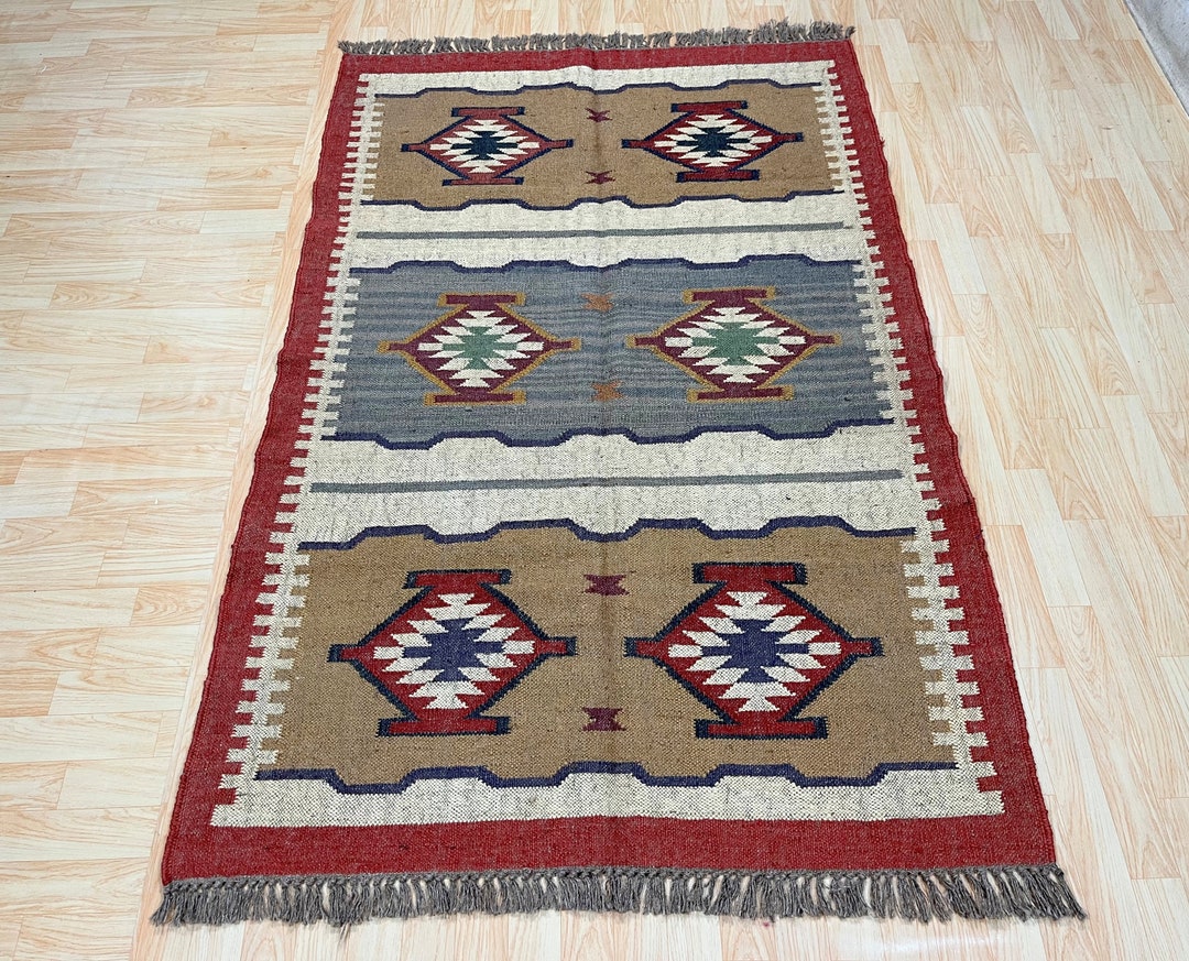 6x12 Rug Runners Large Wool Jute Kilim Southwestern Reversible Washable ...