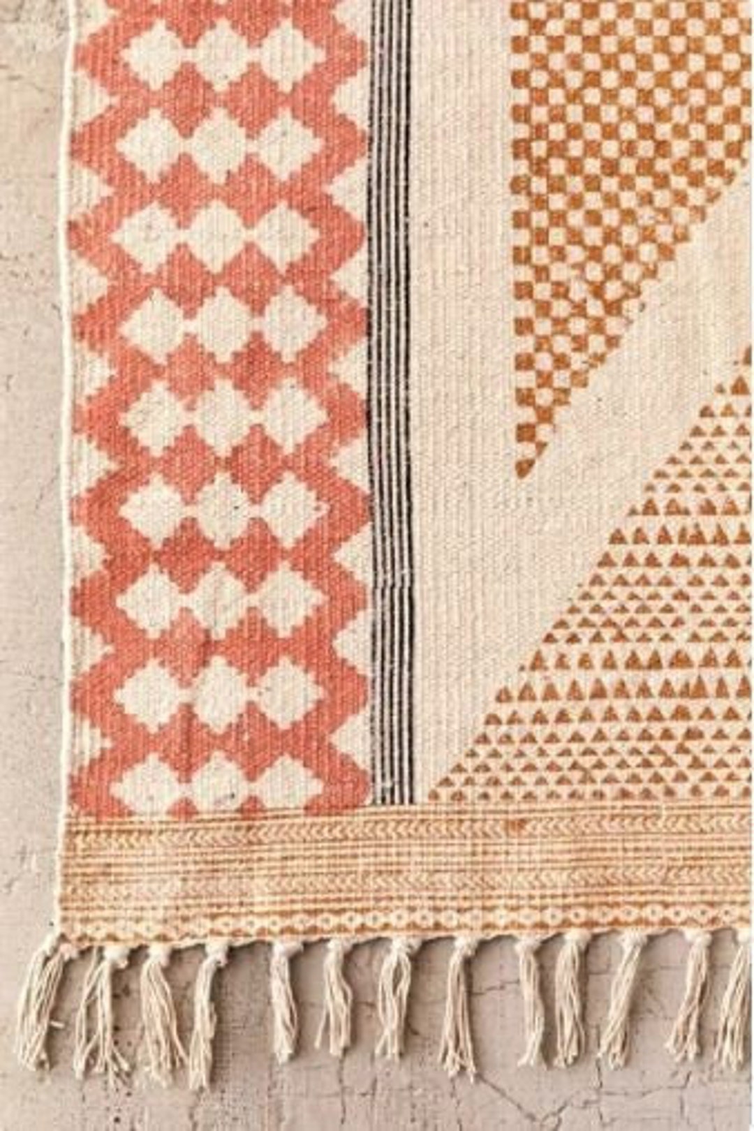 Bohemian Cotton Hand Block Rug, Garden Boho Rug, Living Area Rug, 5x7 ...