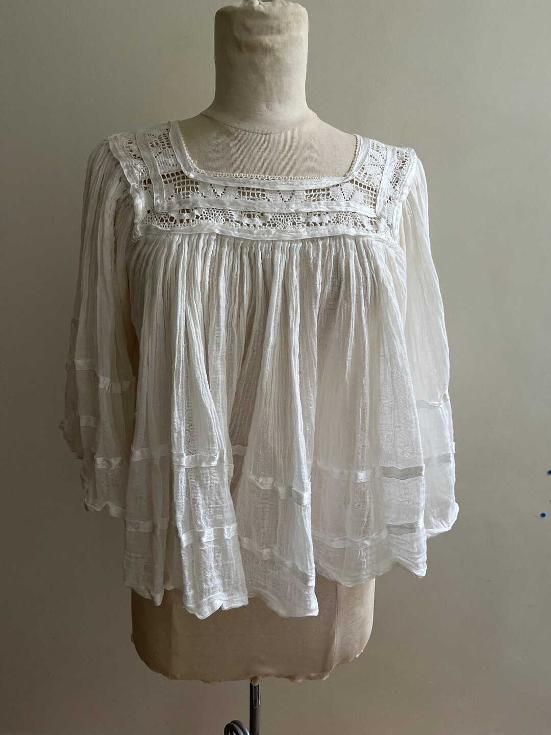 Vintage Cropped Sheer Gathered White Top - Etsy
