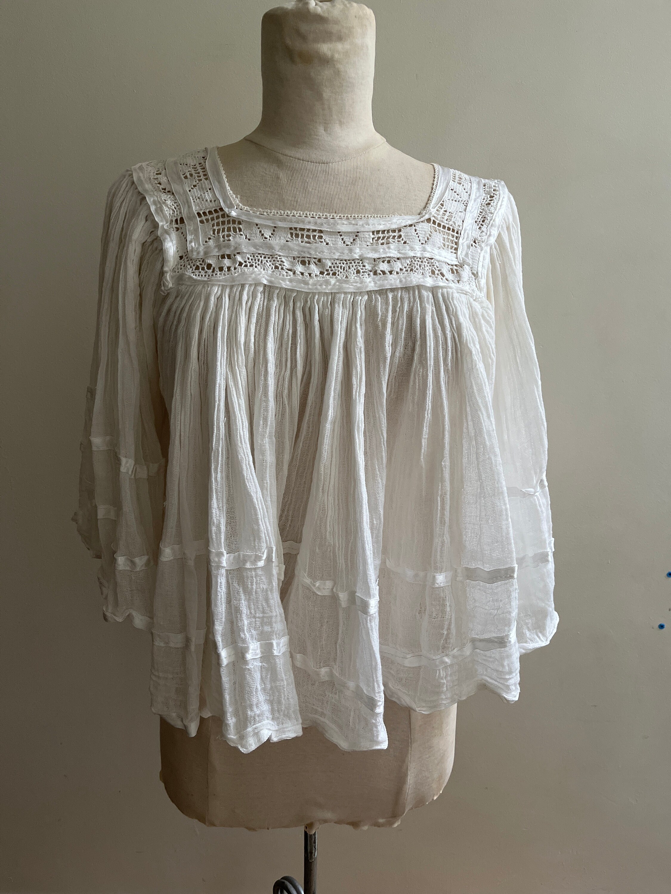 Vintage Cropped Sheer Gathered White Top - Etsy