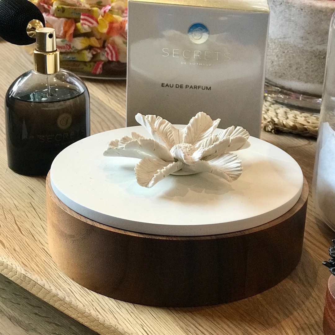 Jewel Box Acacia Wood Ceramic Palm Feather Round Box - Etsy