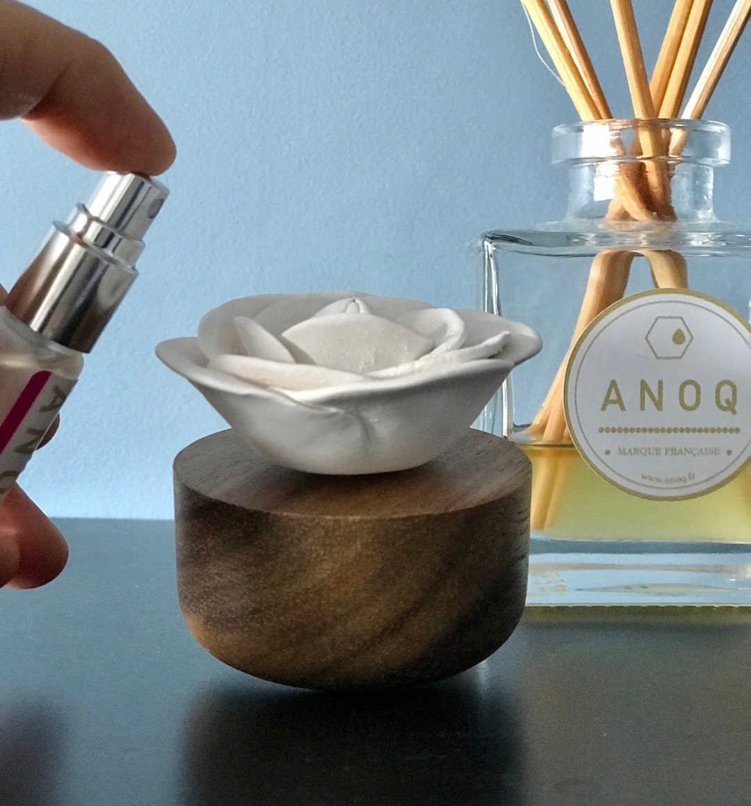 Perfume Diffuser-white Porcelain and Natural Wood-rose Flower Design ...