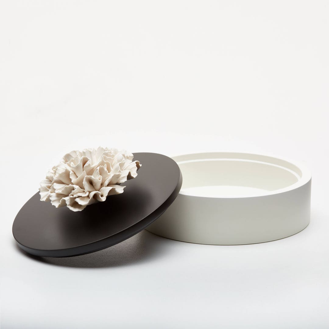 Jewel Box, Decorative Box Round Shape, Black and White Wood With Fine ...