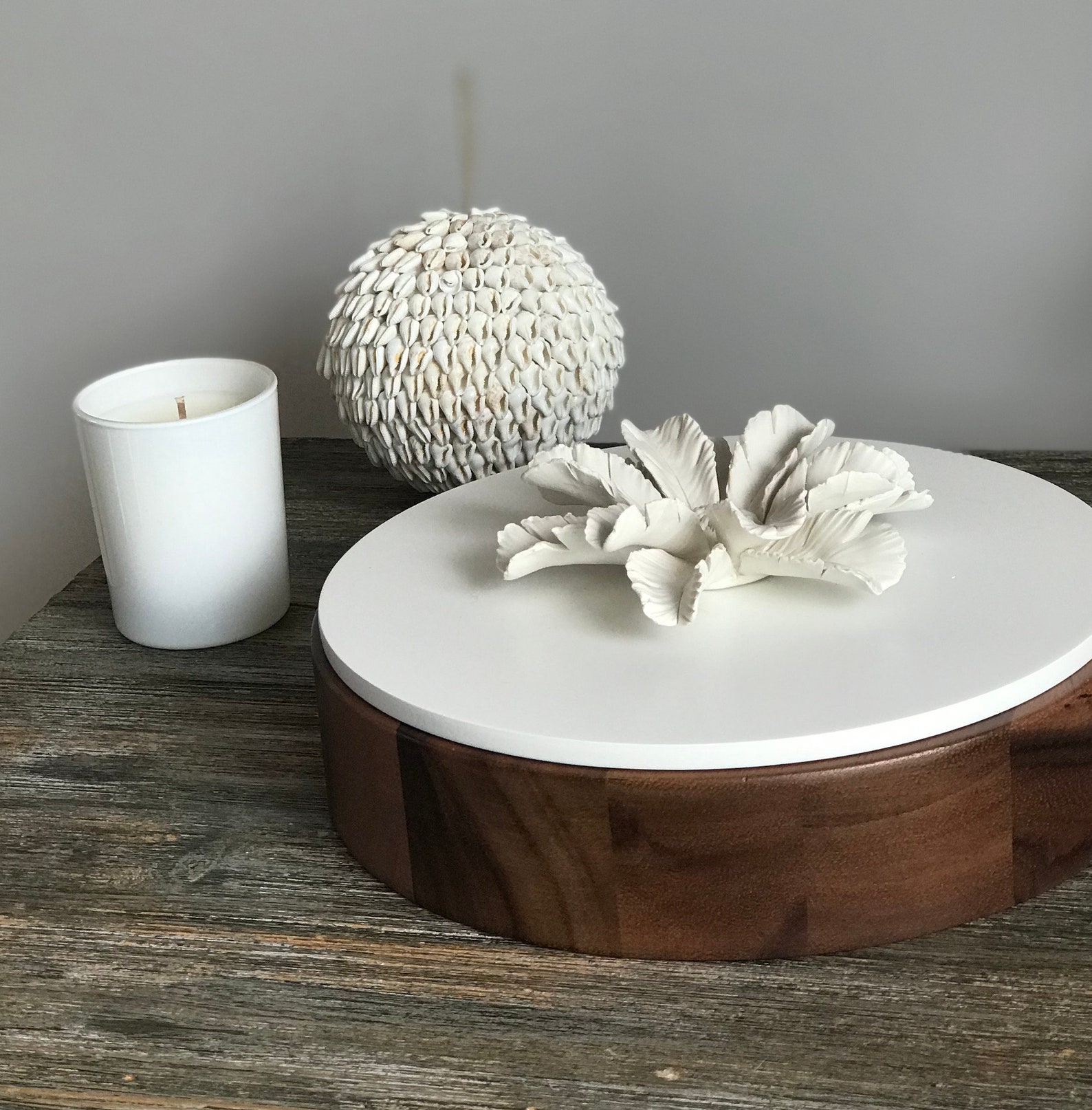 Jewel Box Acacia Wood Ceramic Palm Feather Round Box - Etsy