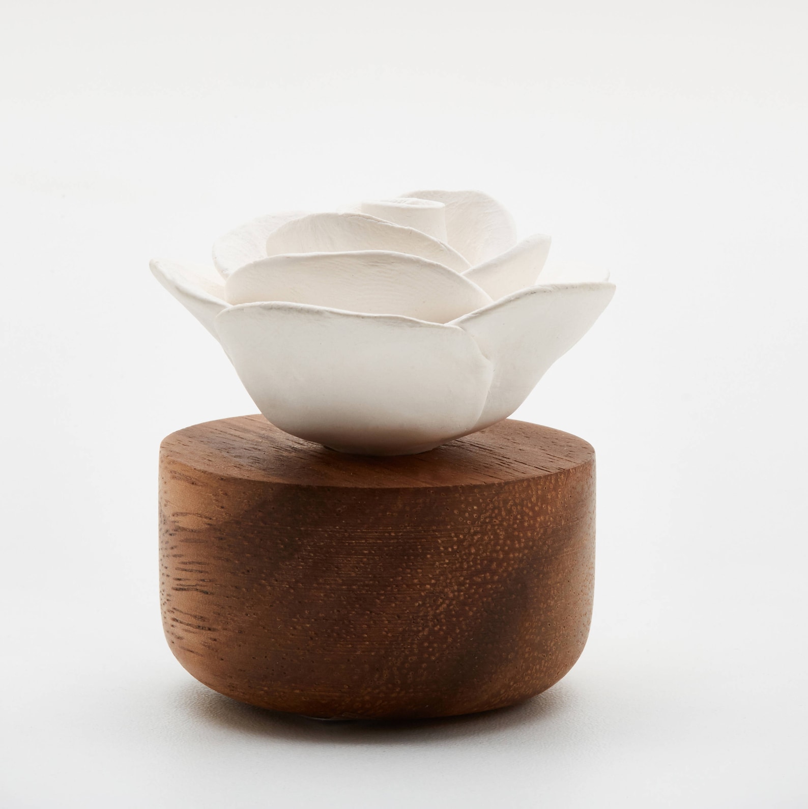 Perfume Diffuser, Porcelain Flower, Gardenia, Wooden Base in Acacia ...