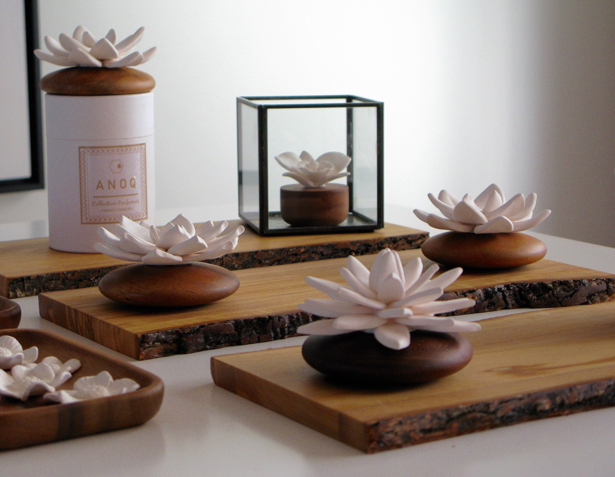 Oil diffuser air freshener Jade flower made of natural Wood | Etsy