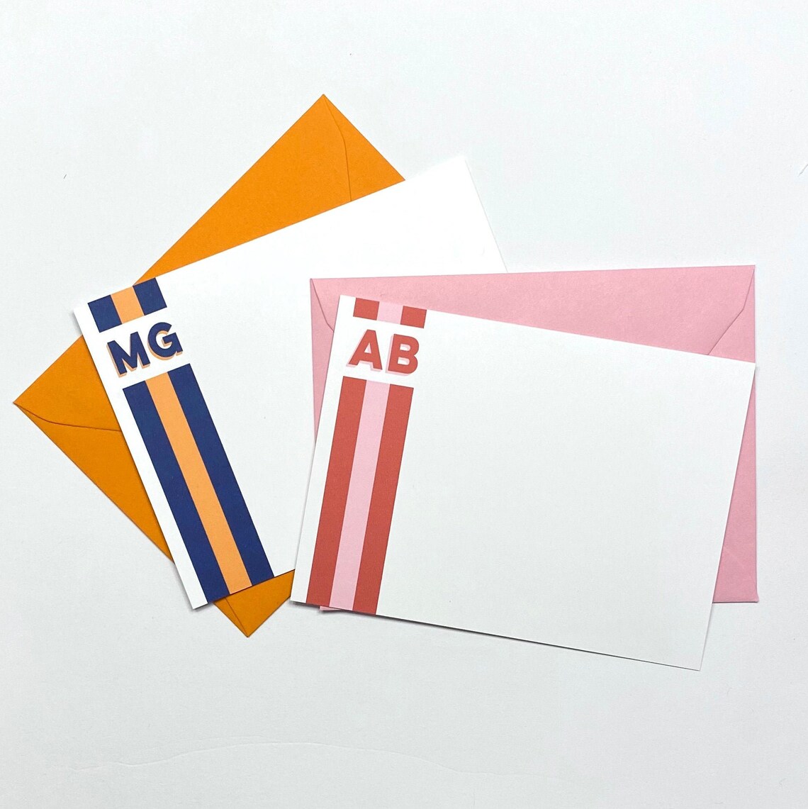 Monogram Stripe Stationery Personalized Stationery | Etsy