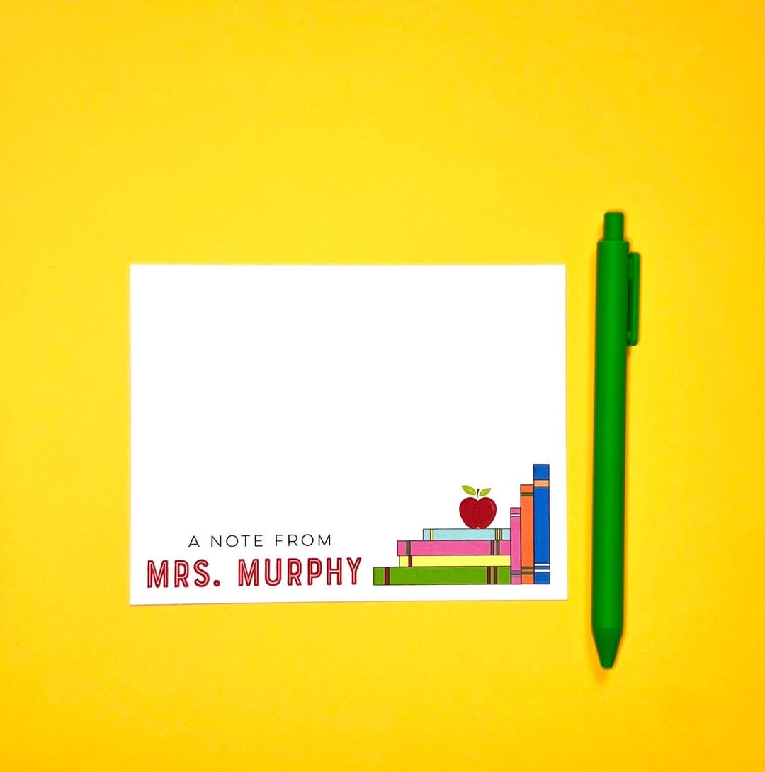 Personalized Teacher Stationery Set | Apple & Books Notecards - Etsy