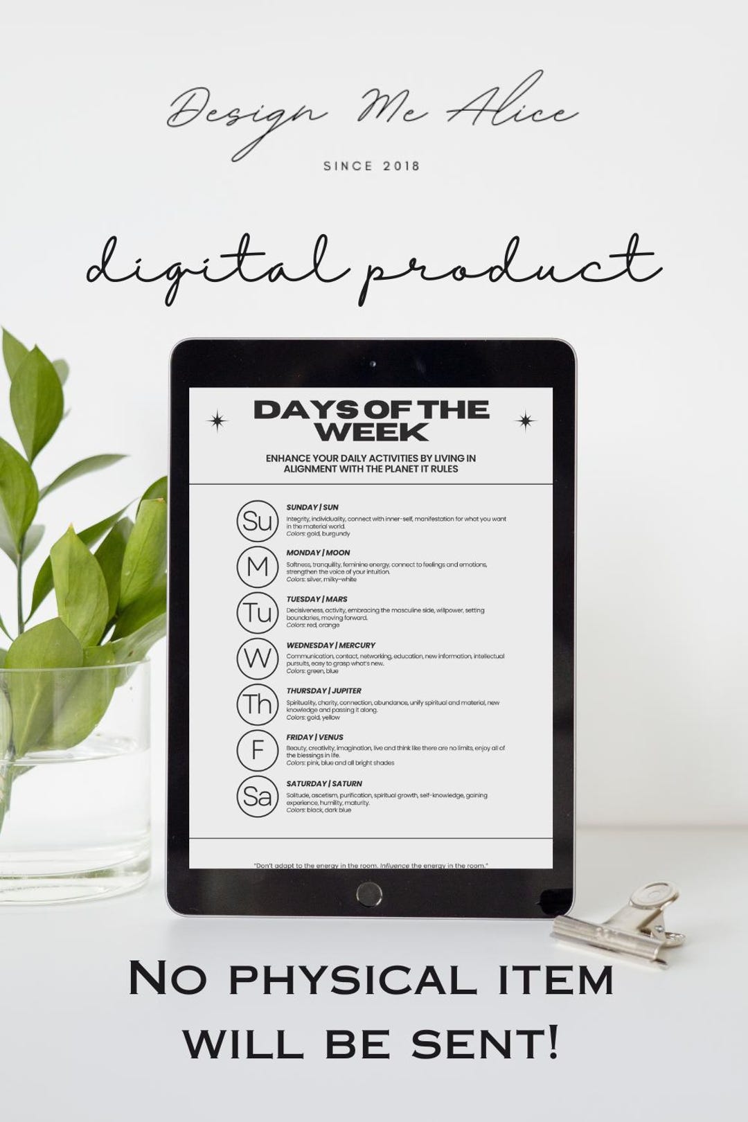 Planetary Rulers Days of the Week Enhance Daily Activities Planner ...