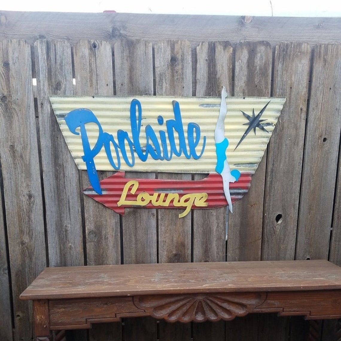 Poolside Lounge Mid-century Retro Painted Flat Metal/vintage Corrugated ...