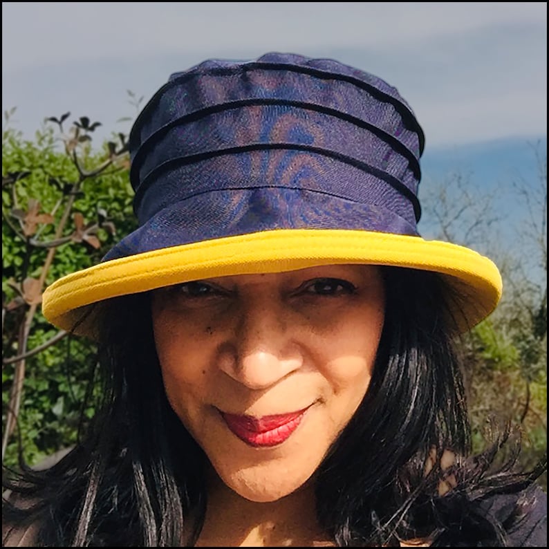 Navy Blue & Sunshine Yellow Waterproof Rain Hat, Wet Weather Fashion ...