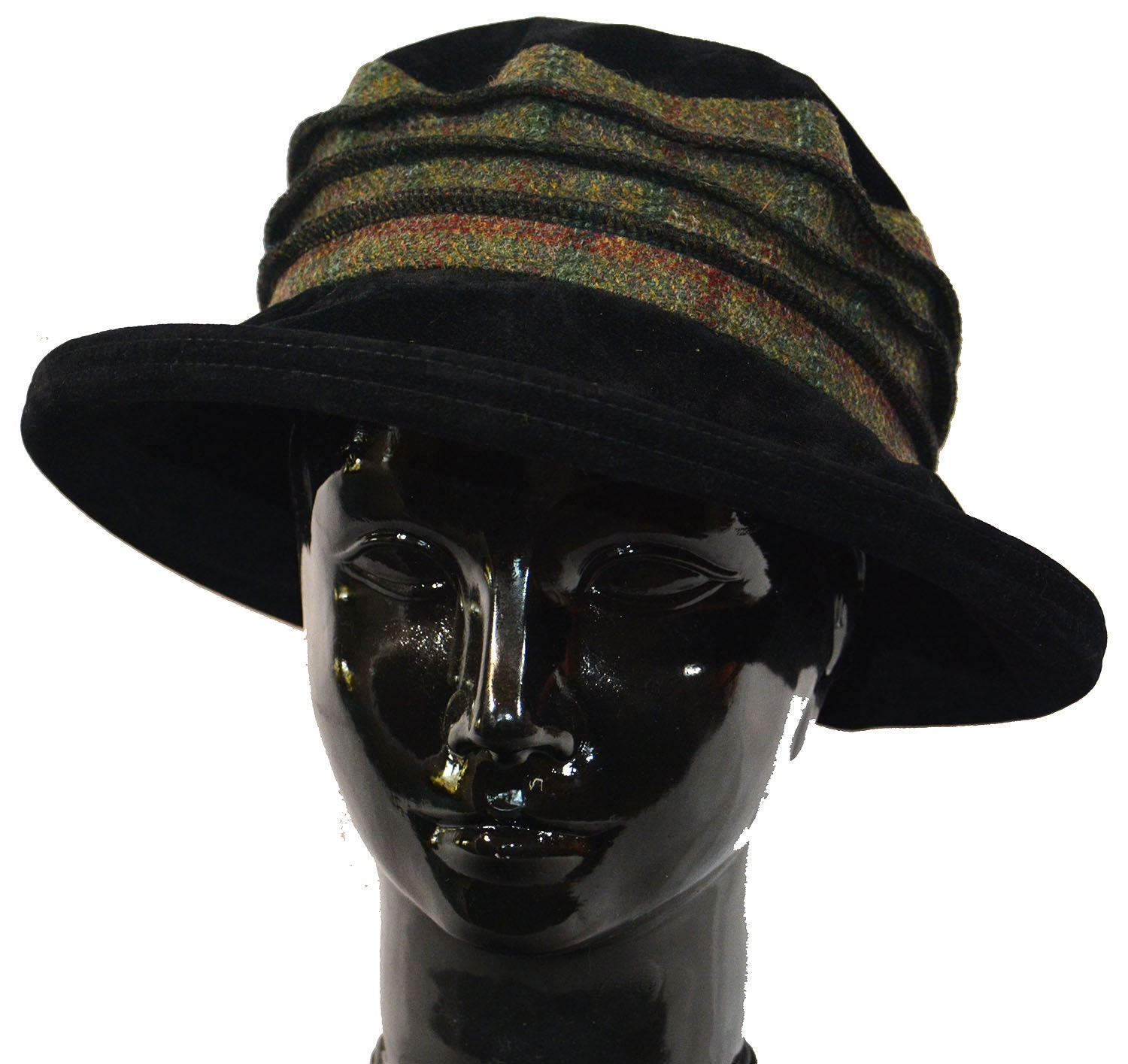 Fun Spring Autumn Stripy Hat in Soft Black Suedette Velvet | Etsy