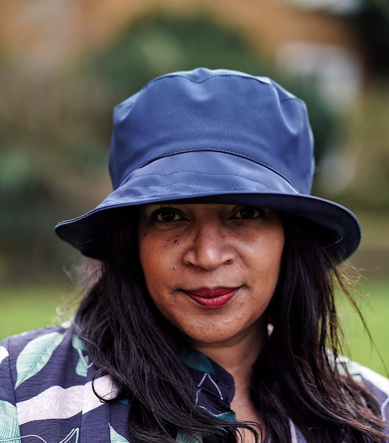 Women's Navy Blue Souwester Style Rain Hat, Waterproof Bucket Hat With ...