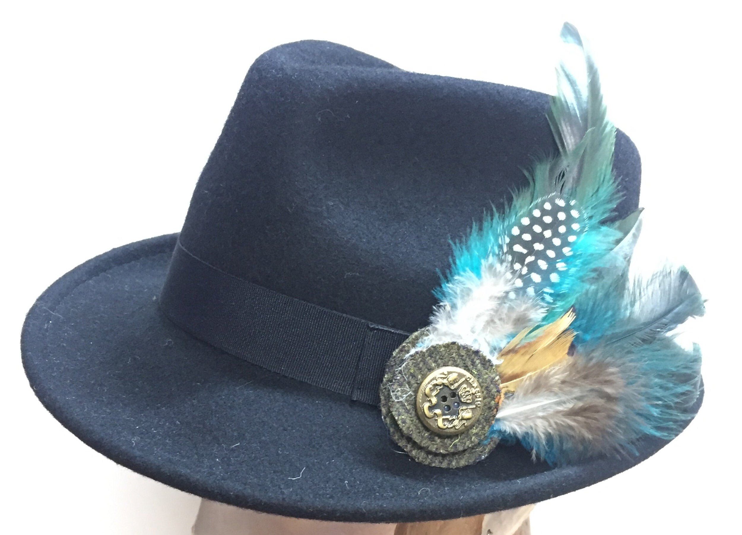 Blue Turquoise Feather Pin for Your Hat Your Jacket & Scarf | Etsy