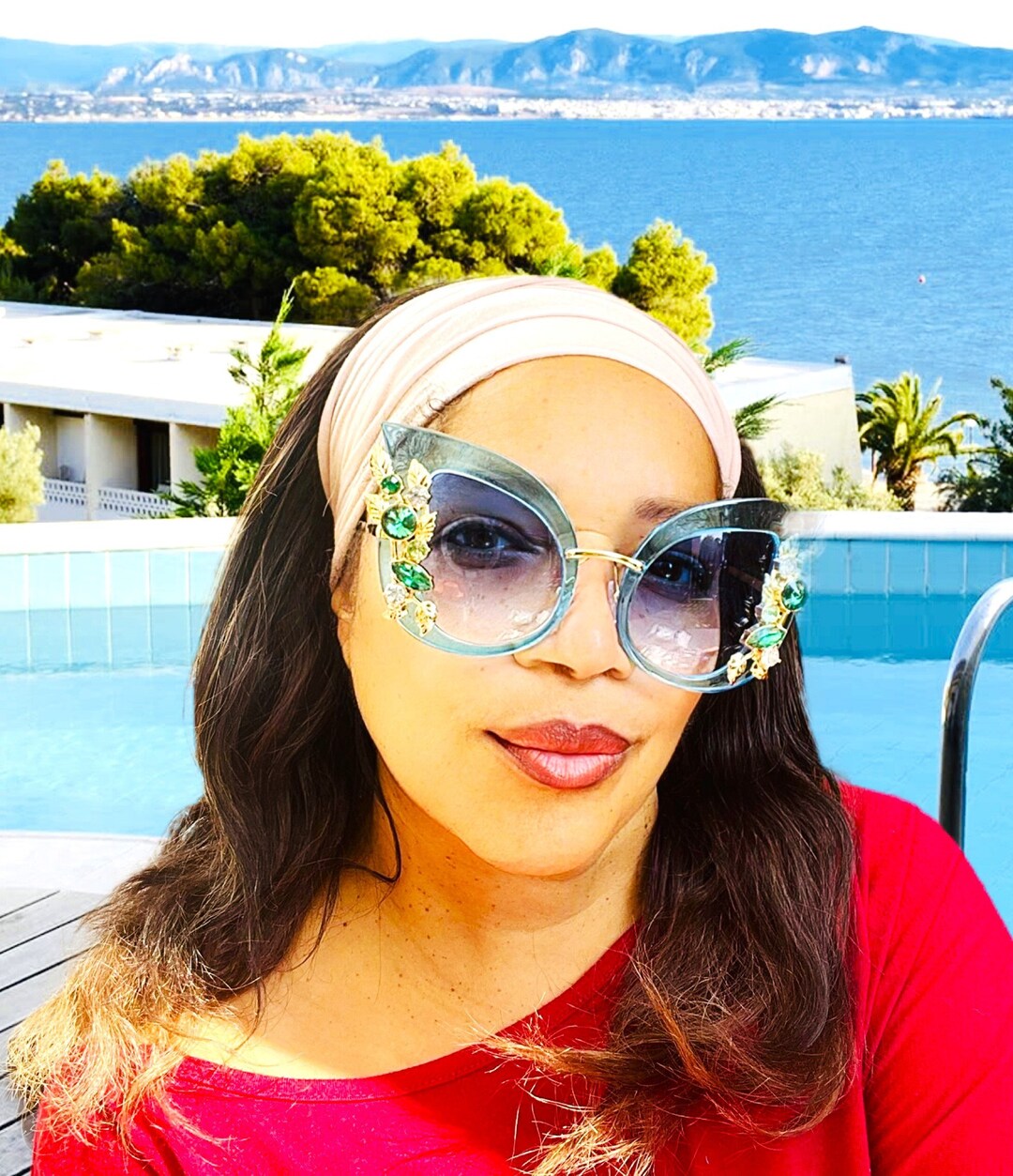 Clear Blue Oversize Sunglasses With Rhinestones & Crystals, Embellished ...