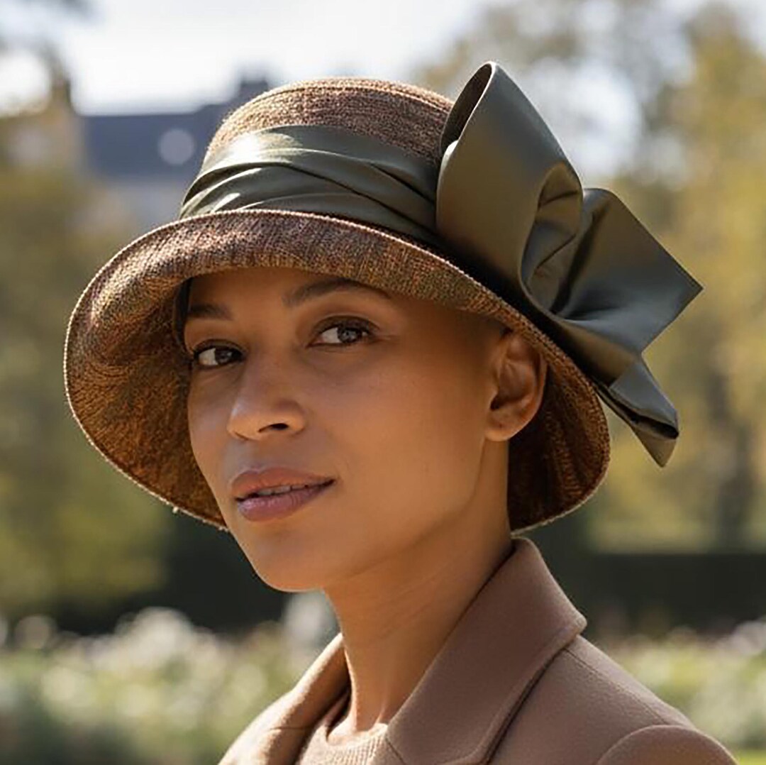 Downton Abbey Style Cloche Hat in Olive Green & Golden Brown, Vintage ...
